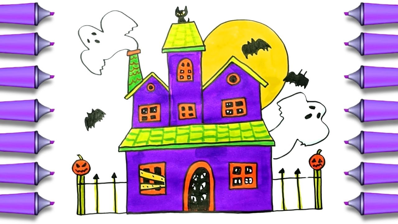 Halloween Haunted House Drawing - YouTube