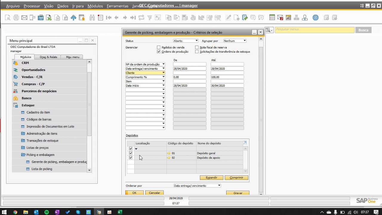 Lista de picking para ordem de produção SAP Business One - YouTube