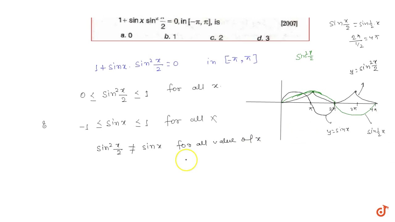 the number of solution of the equation `1+ sinx.sin^2(x/2) = 0` , in ...
