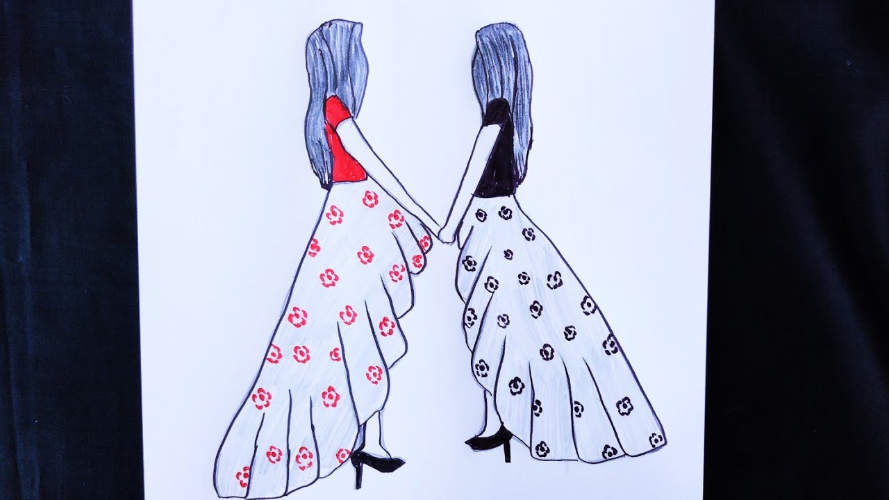 Best friends pencil Sketch Tutorial || How To Draw Two Friends Hugging ...