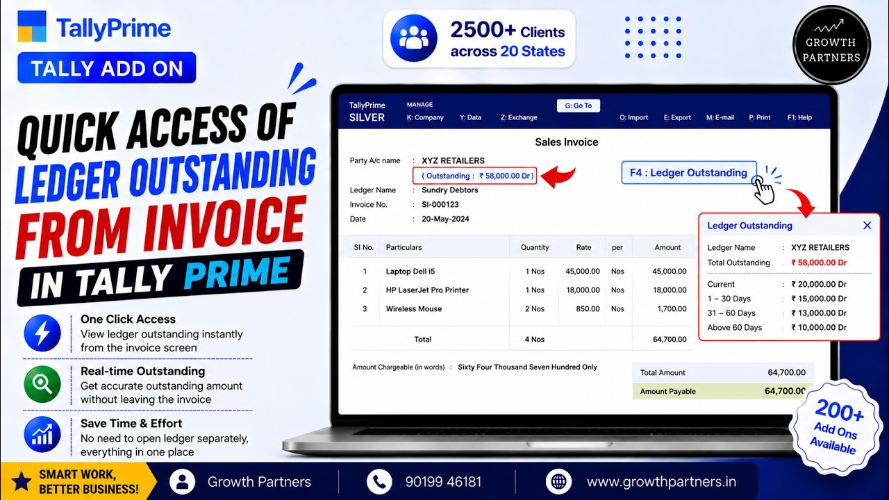 Quick Access of Ledger Outstanding from Invoice in Tally - Tally Add On ...