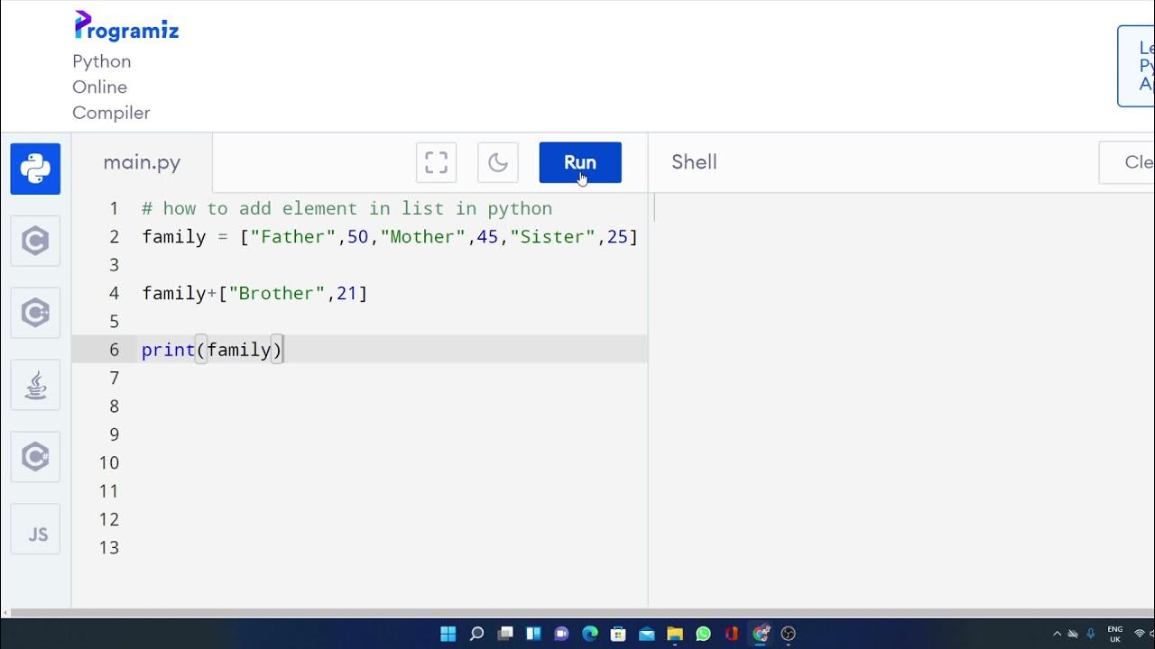 How To Add Element In List In Python Using Index And Without Append Youtube