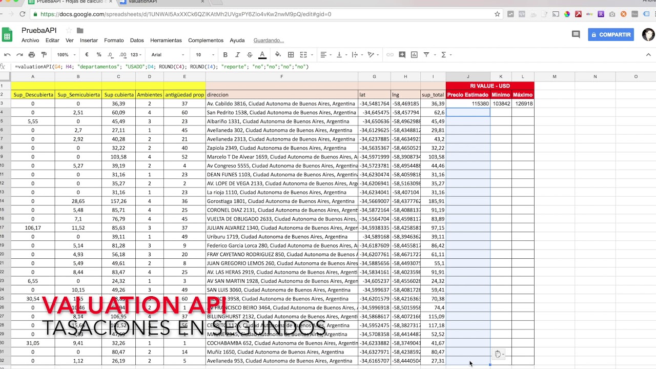 Utilizando la API de Market Valuation desde Google Sheets - YouTube
