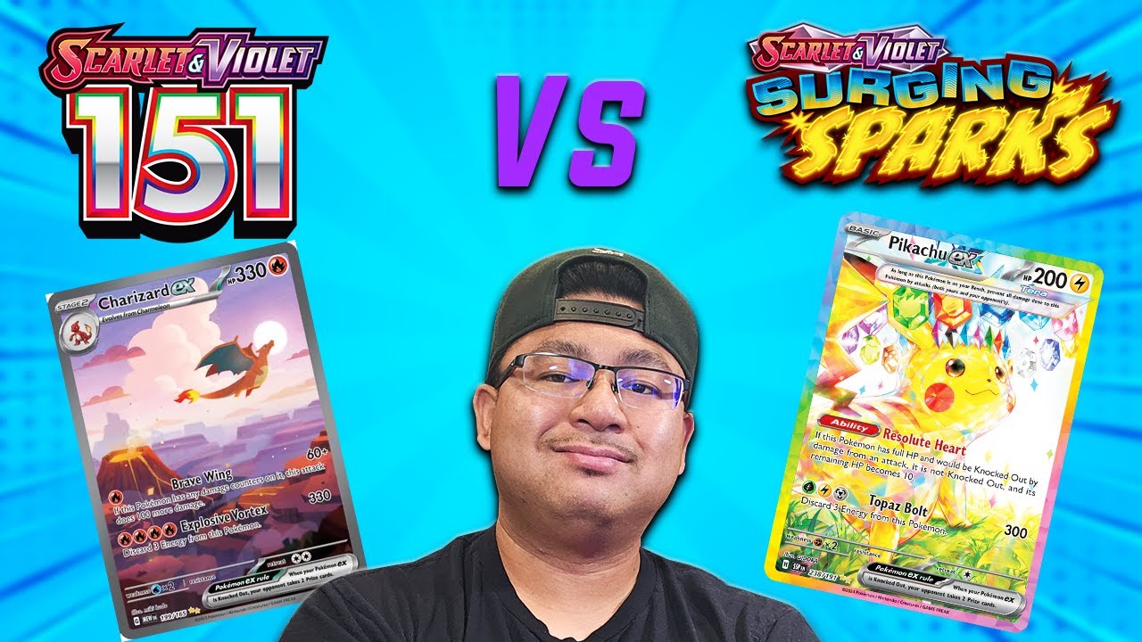 151 Charizard SIR Vs Surging Sparks Pikachu SIR - YouTube