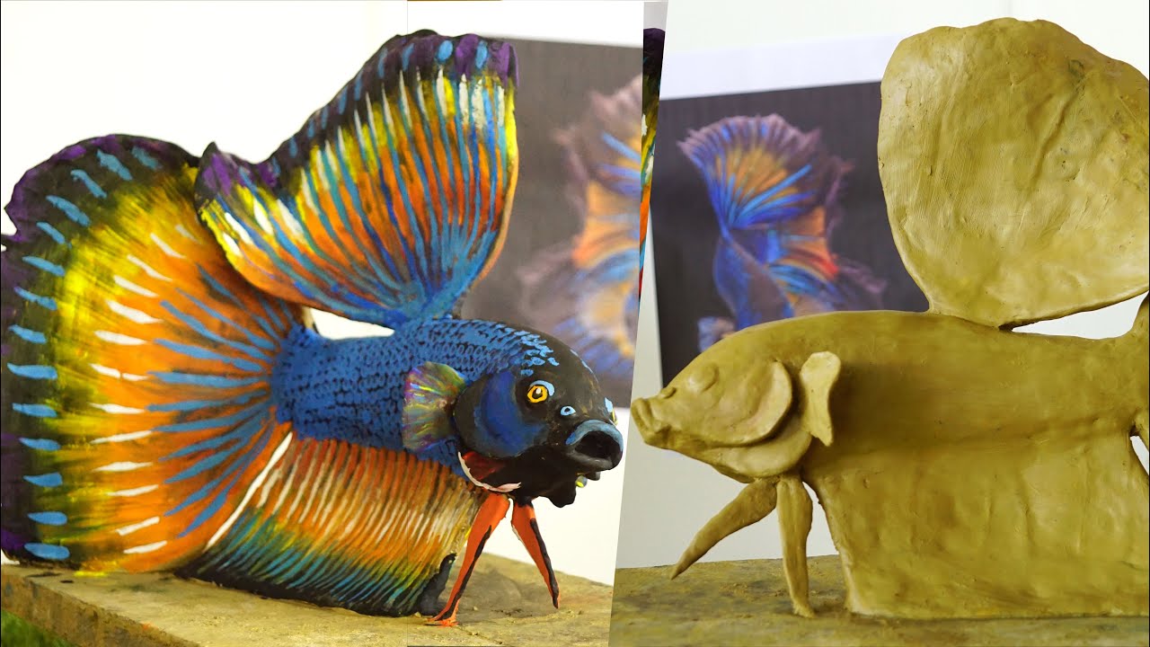 Betta Fishes Color Full Sculpting In Clay # How To Sculpture Betta ...
