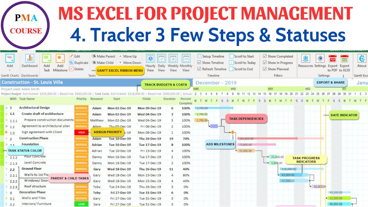 4. Ms Excel for project management || Tracker 3 few step & status - YouTube
