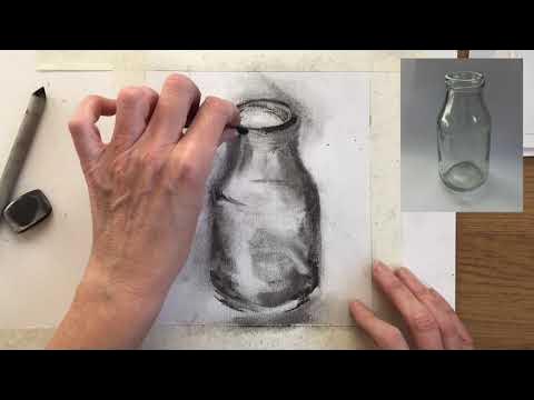 Simple Techniques for Charcoal Drawing: Glass Bottle - YouTube