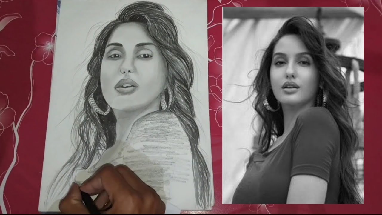 How to draw sketch of Nora Fatehi || Step by Step tutorial - YouTube