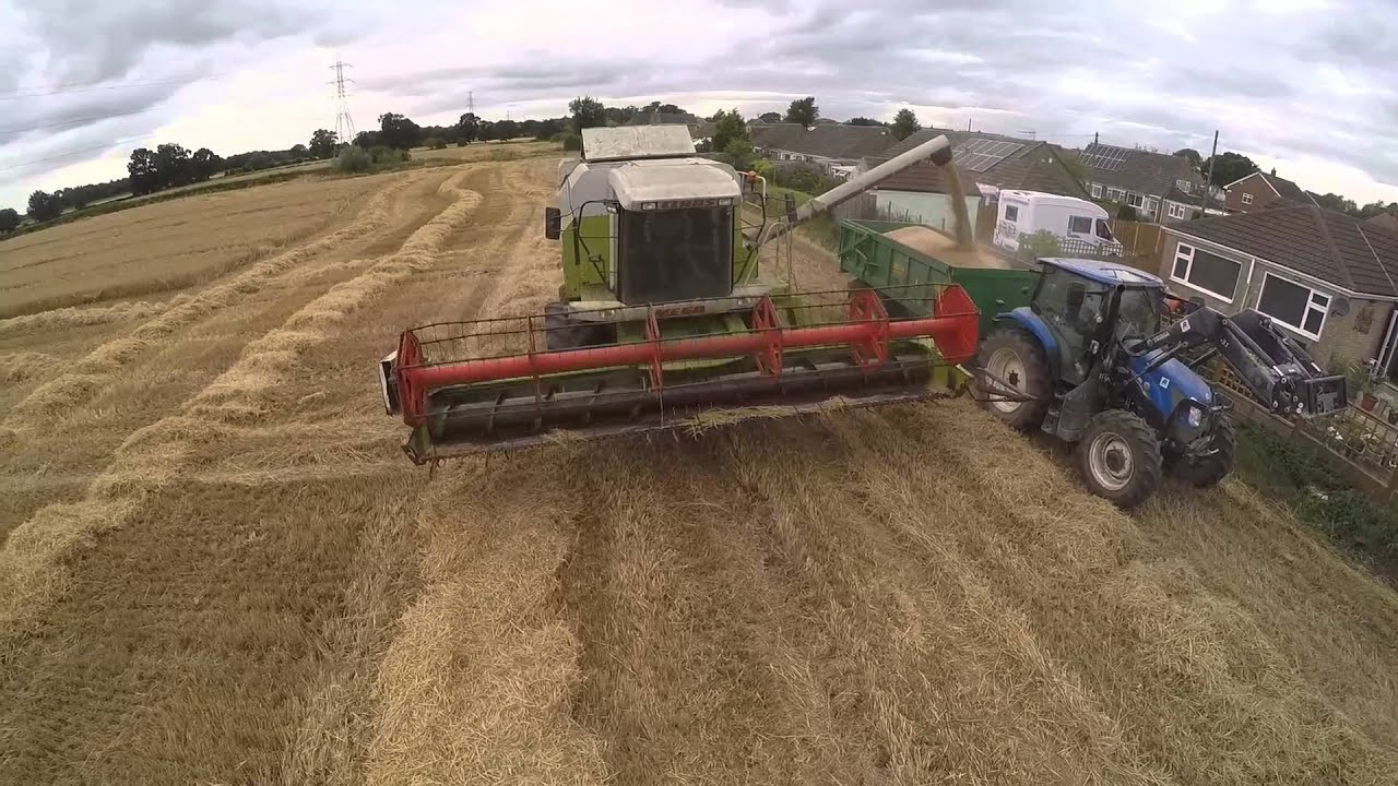 Combining barley with Claas mega 218 - YouTube