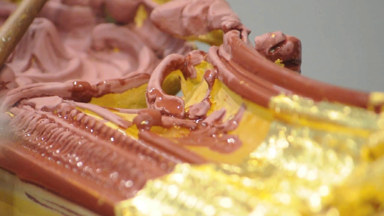 Water gilding an ornate frame... - YouTube