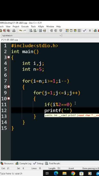 C Language Pattern 50 Clanguage Shortsfeed Youtube Shorts Youtube