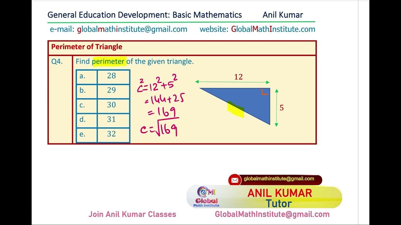 Triangle Area Perimeter Pythagorean Theorem 10 Examples GED Math Test ...