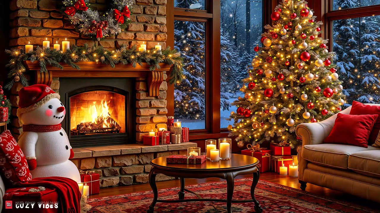 Beautiful Christmas Ambience 🎅🎄 Relaxing Christmas Music Fireplace 🔥 ...
