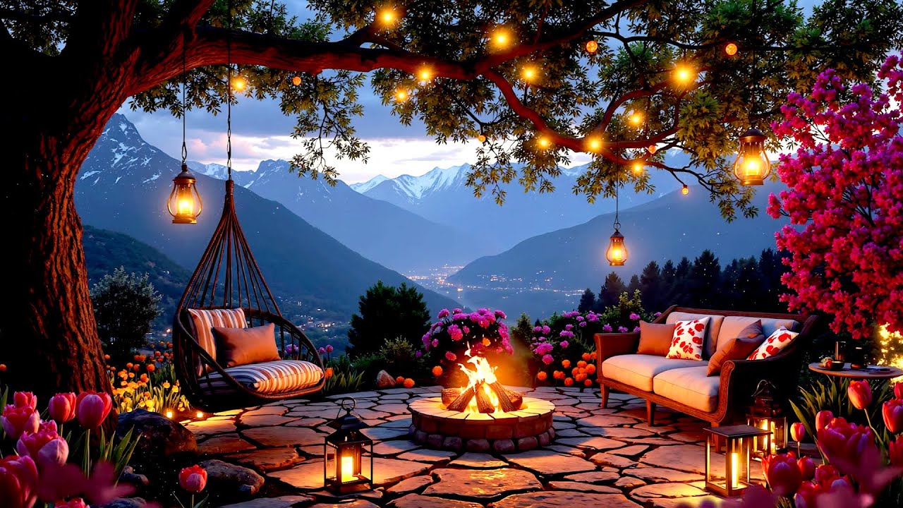 Cozy Evening Campfire Ambience | Cozy Fire, Blooming Garden & Calming ...