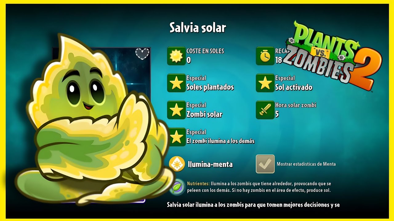 DESBLOQUEA Y SUBE DE NIVEL A SALVIA SOLAR | Plants vs zombies 2 - YouTube