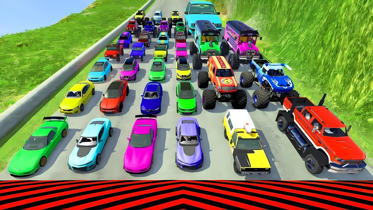 Monster Trucks vs Massive Speed Bumps & Bus vs Cars vs DOWN OF DEATH ...