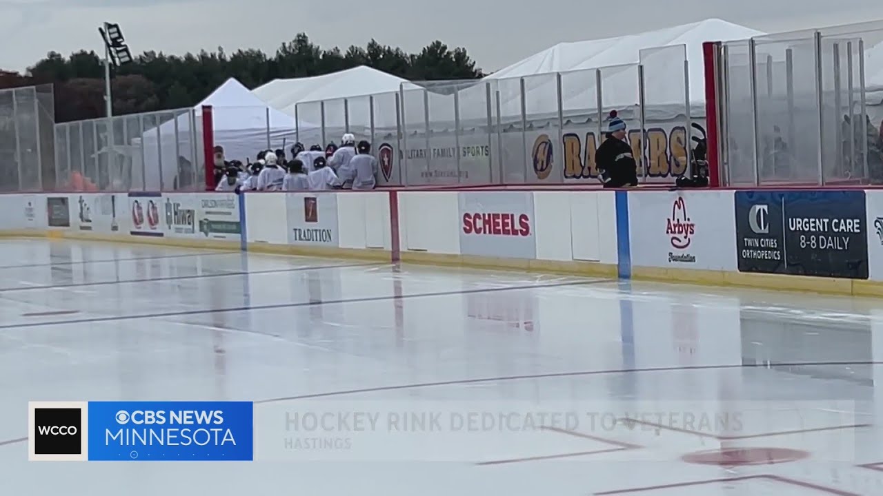 Hockey rink dedicated to veterans opens in Hastings - YouTube