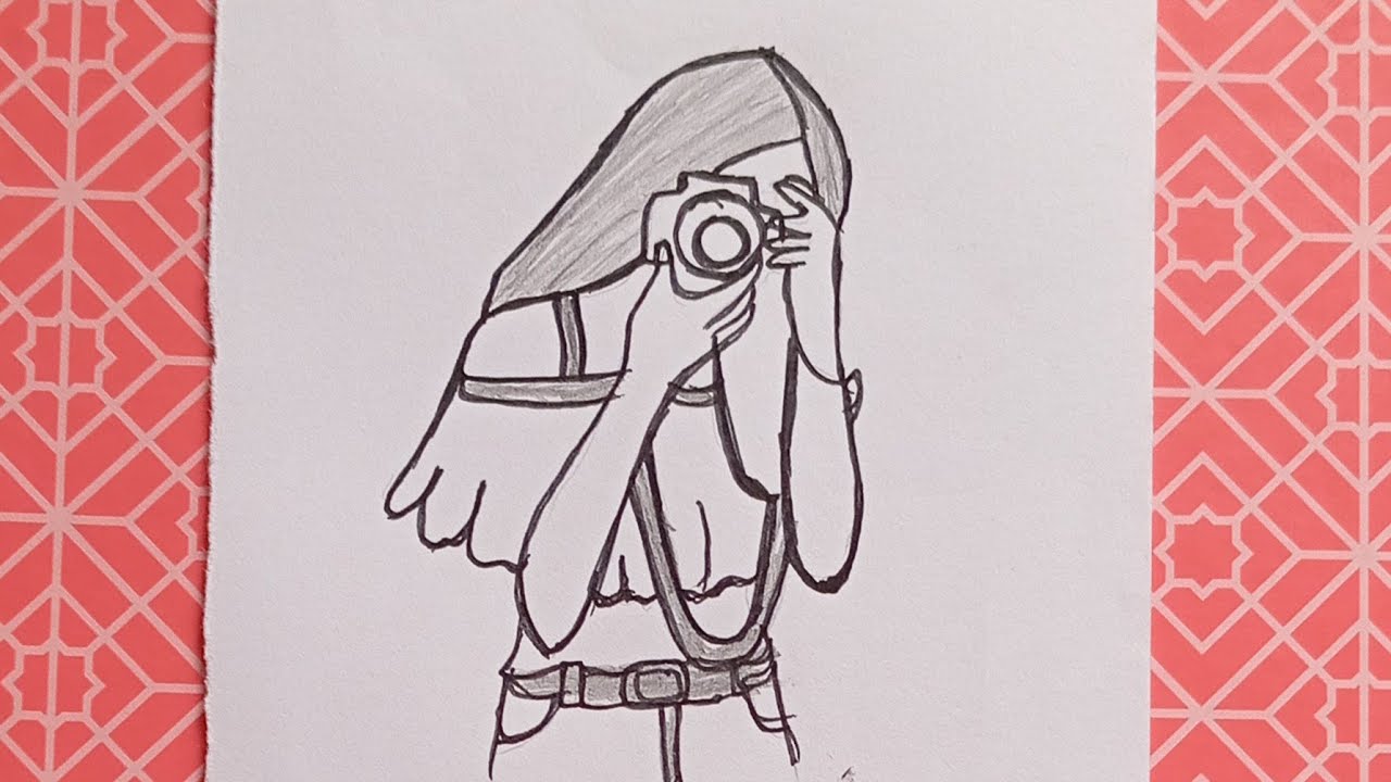 how to draw a girl holding camera || pencil sketch for beignners ...