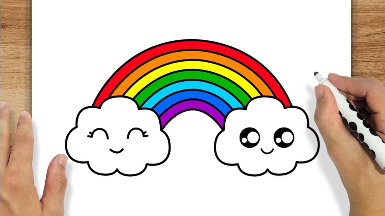 COMO DESENHAR ARCO ÍRIS COM NUVENS FOFAS - YouTube