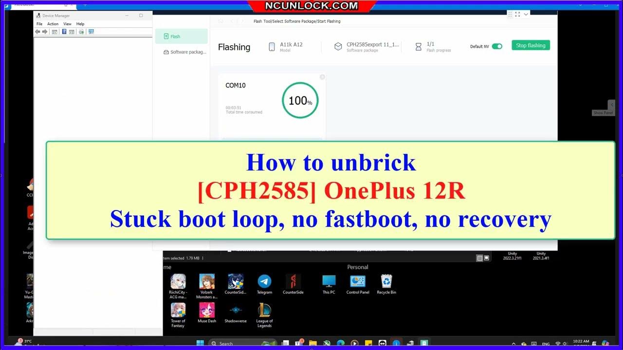 [CPH2585] OnePlus 12R Stuck fix boot loop, no fastboot, no recovery - YouTube