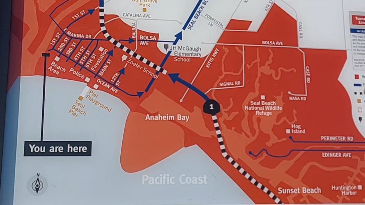 Tsunami escape route for Seal Beach California Coastal area - YouTube