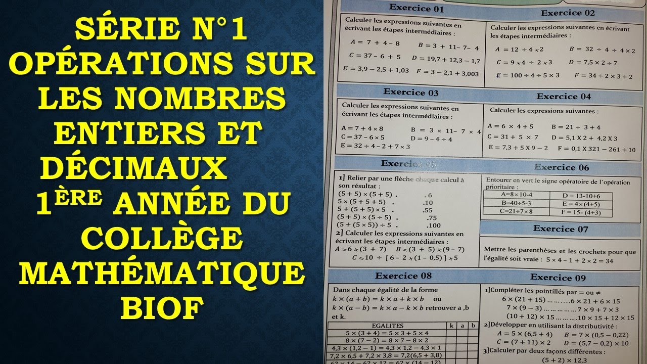 opérations sur les nombres entiers et décimaux 1AC biof mathématique ...