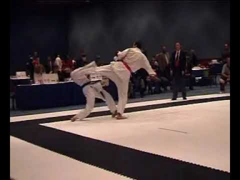 Karate side kick knock out against kumite point fighter - YouTube