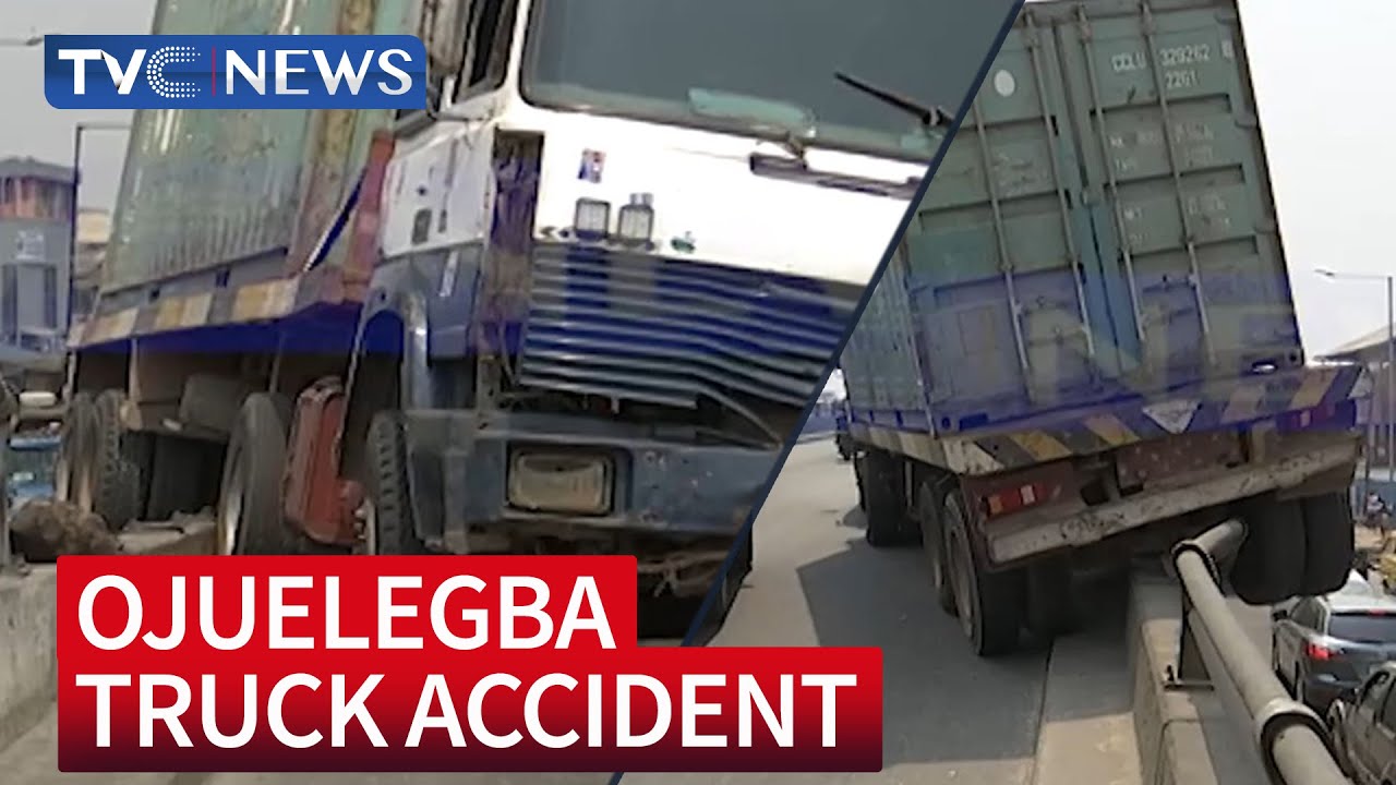 See Video of a Truck that Almost Falls Off Ojuelegba Bridge in Lagos ...