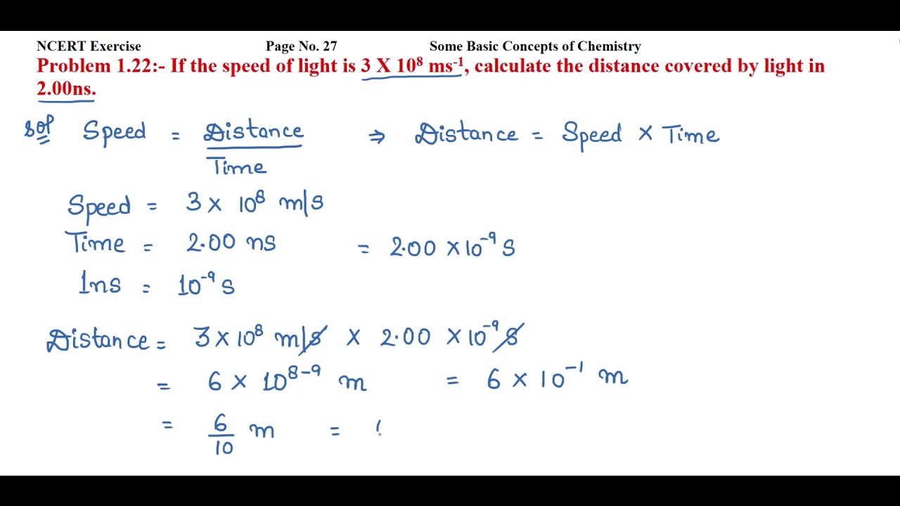 If The Speed Of Light Is 3 X 108 Ms 1 Calculate The Distance Covered