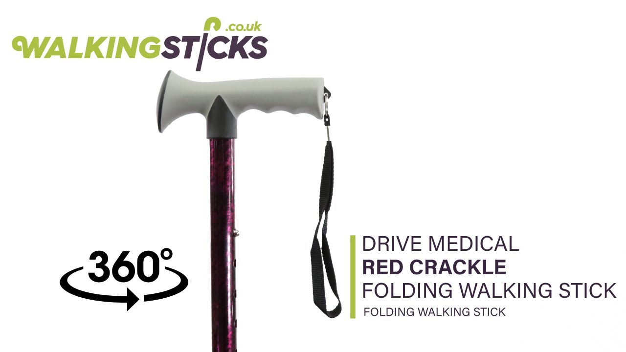 Drive Medical Red Crackle Folding Walking Stick with Gel Grip Handle ...