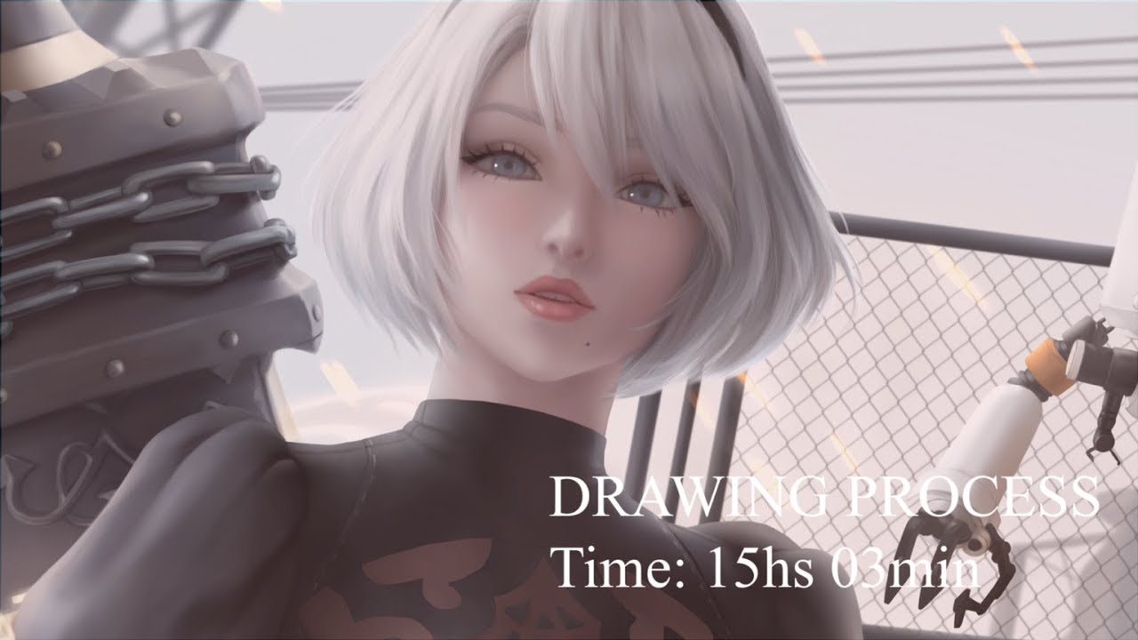 Nier Automata 2B - Drawing process - YouTube