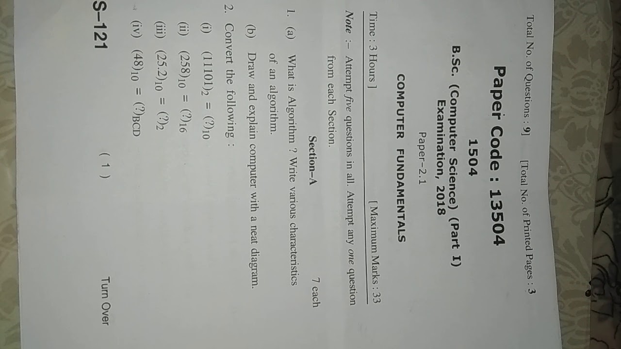Bsc CS 1st year examination 2018 (2.1) computer fundamentals - YouTube