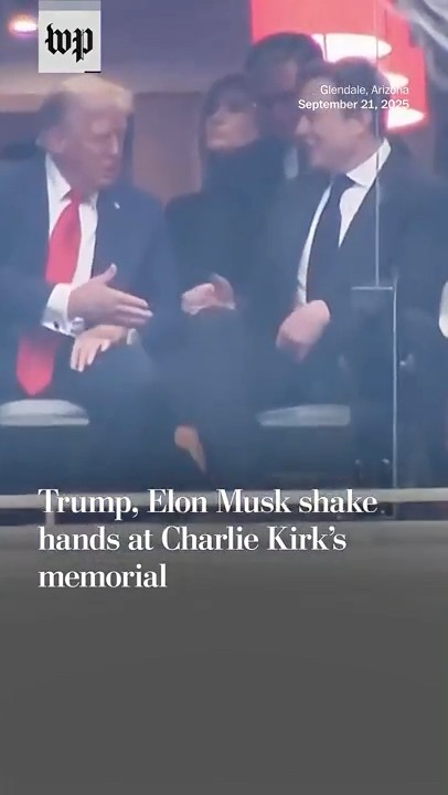 Trump, Elon Musk shake hands at Charlie Kirk’s memorial - YouTube