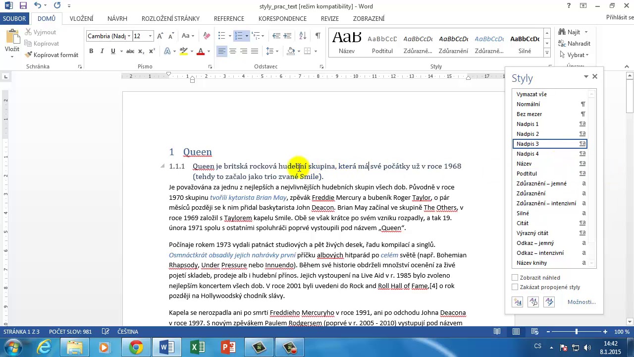 Styly, úprava a vytvoření stylu, sady rychlých stylů, motivy, nadpisy v ...