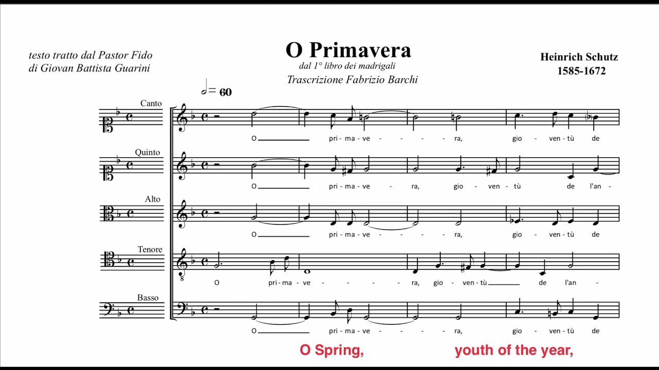 Heinrich Schütz: O primavera, SWV 1 (Score and Translation) - YouTube