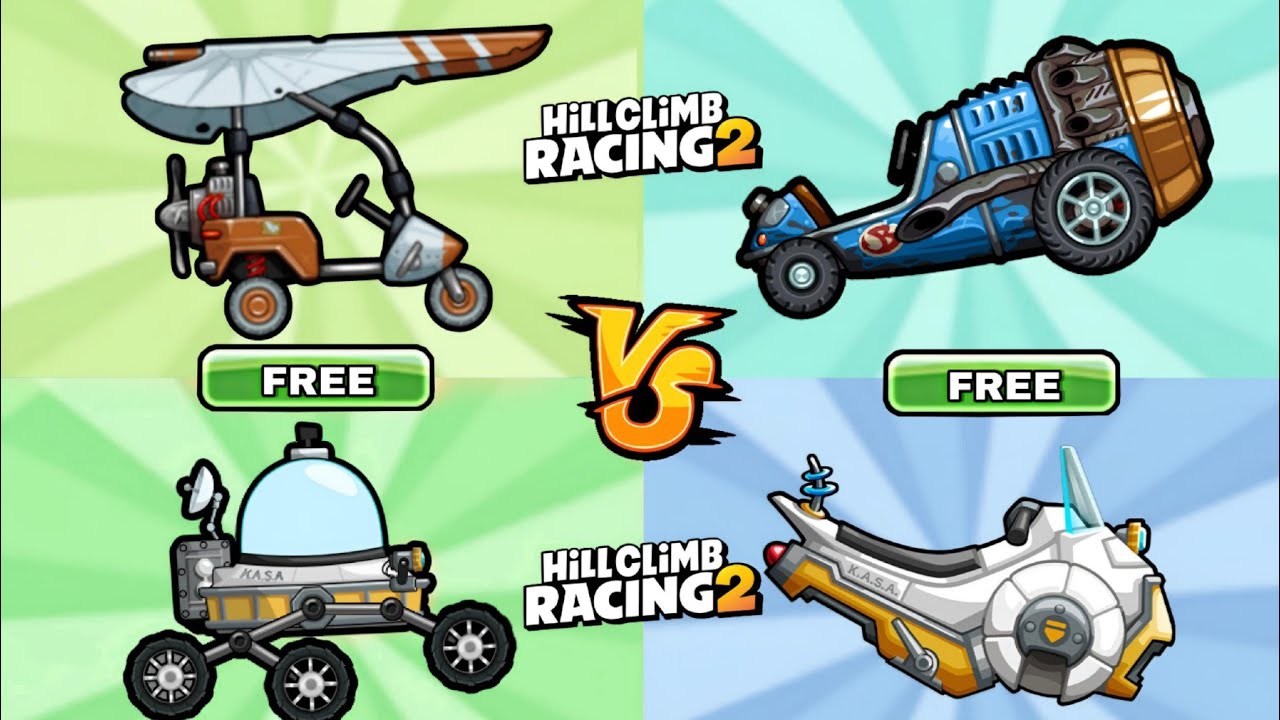 Hill Climb Racing 2 : GLIDER vs MOON LANDER vs HOVERBIKE vs BEAST - YouTube