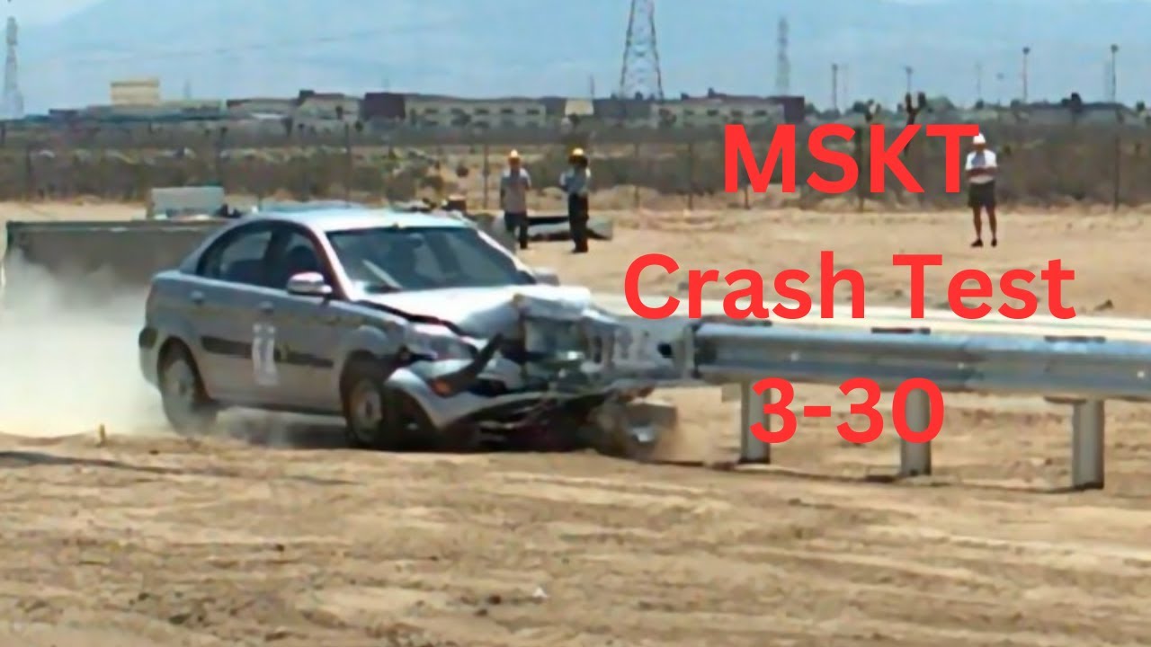 CRASH TESTING: MSKT Guardrail End Terminal Test 3-30 - YouTube