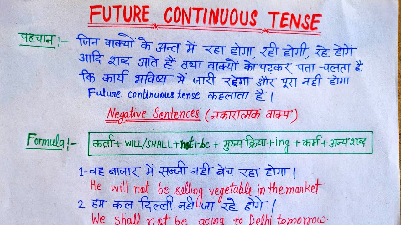 Tense || Future Continuous Tense | future continuous tense negative ...