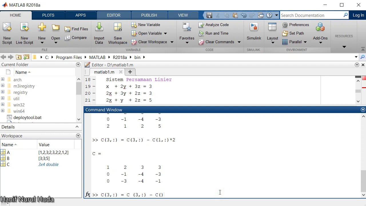 Persamaan Linier Matrix, Metode Eliminasi Gauus Jordan dengan Matlab ...