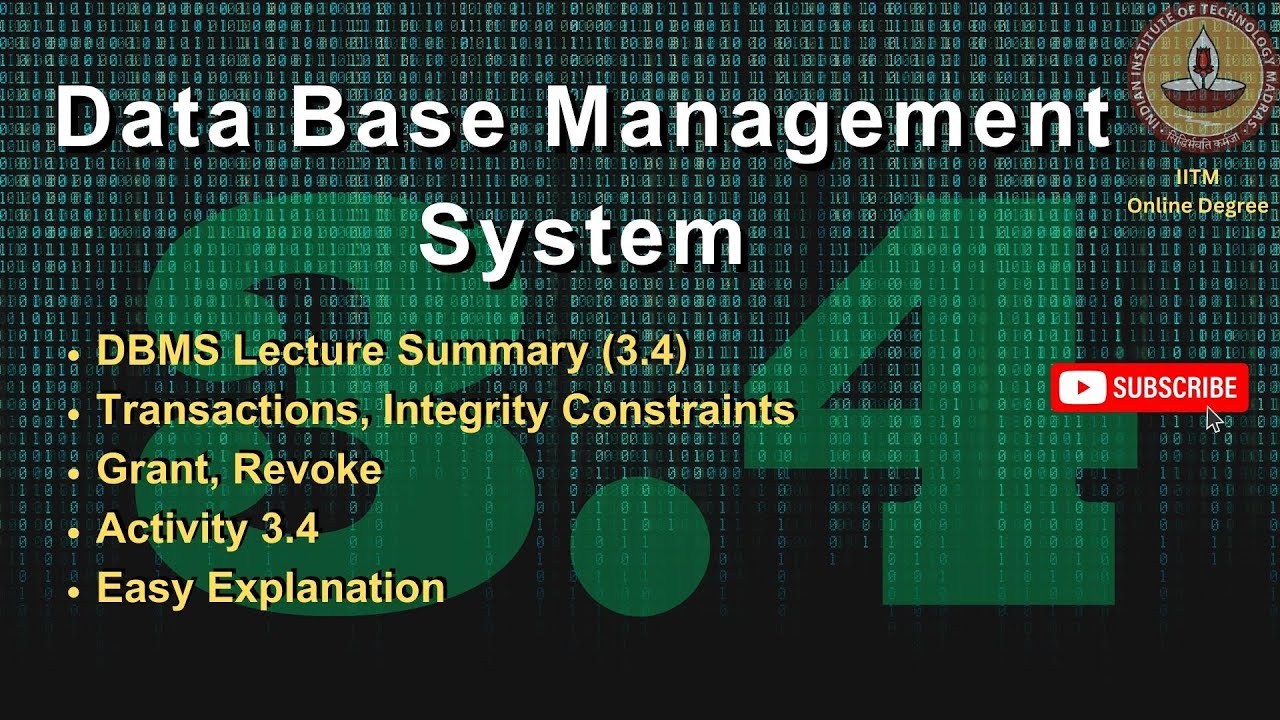 DBMS 3.4 | Integrity Constraints, Grant, Revoke | Activity 3.4 | #iitmadras #dbms #iitm - YouTube