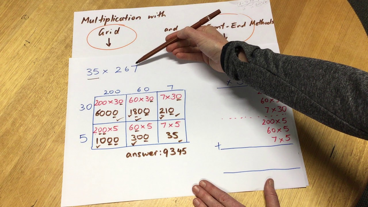 Grid & Front End Multiplication Methods with Larger Numbers - YouTube