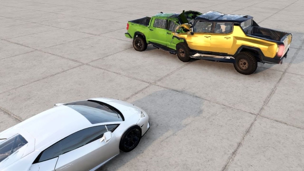 Triple Crash: HUMMER EV 💥 Toyota TUNDRA 💥 Lamborghini HURACAN - YouTube