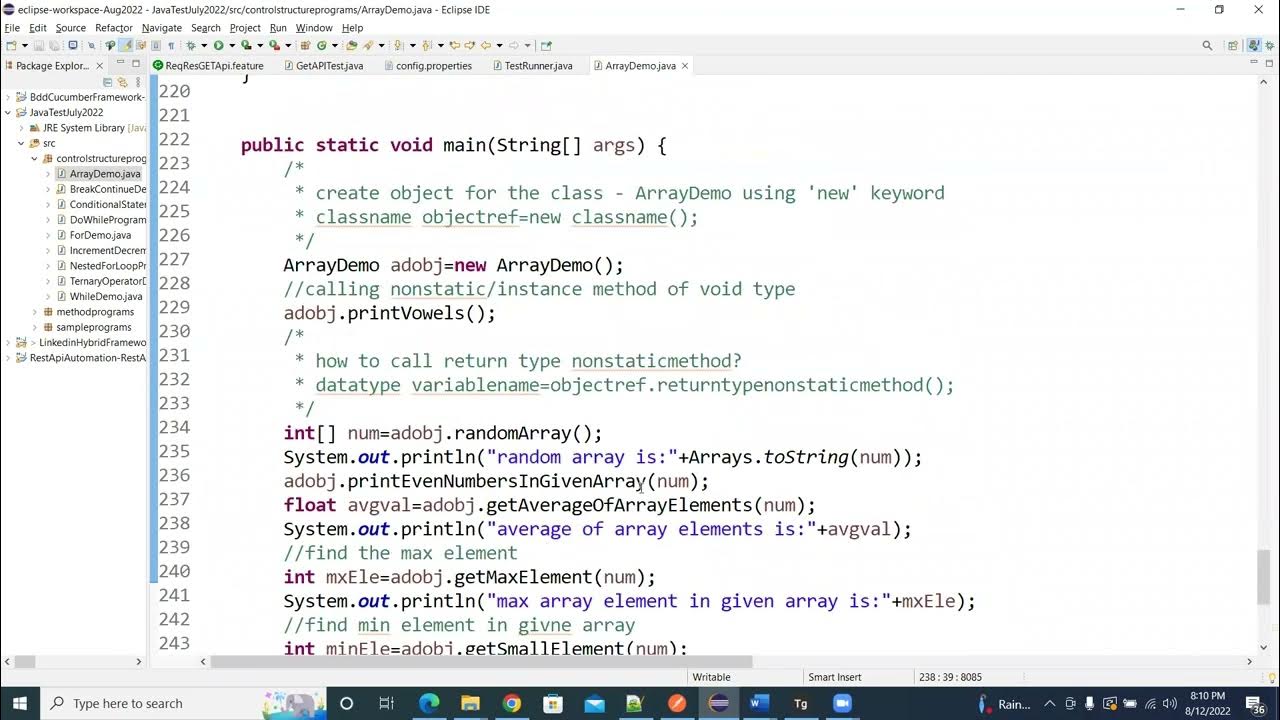 CoreJava Control Structures ARRAYS Programs PART5 AUG20220813 - YouTube