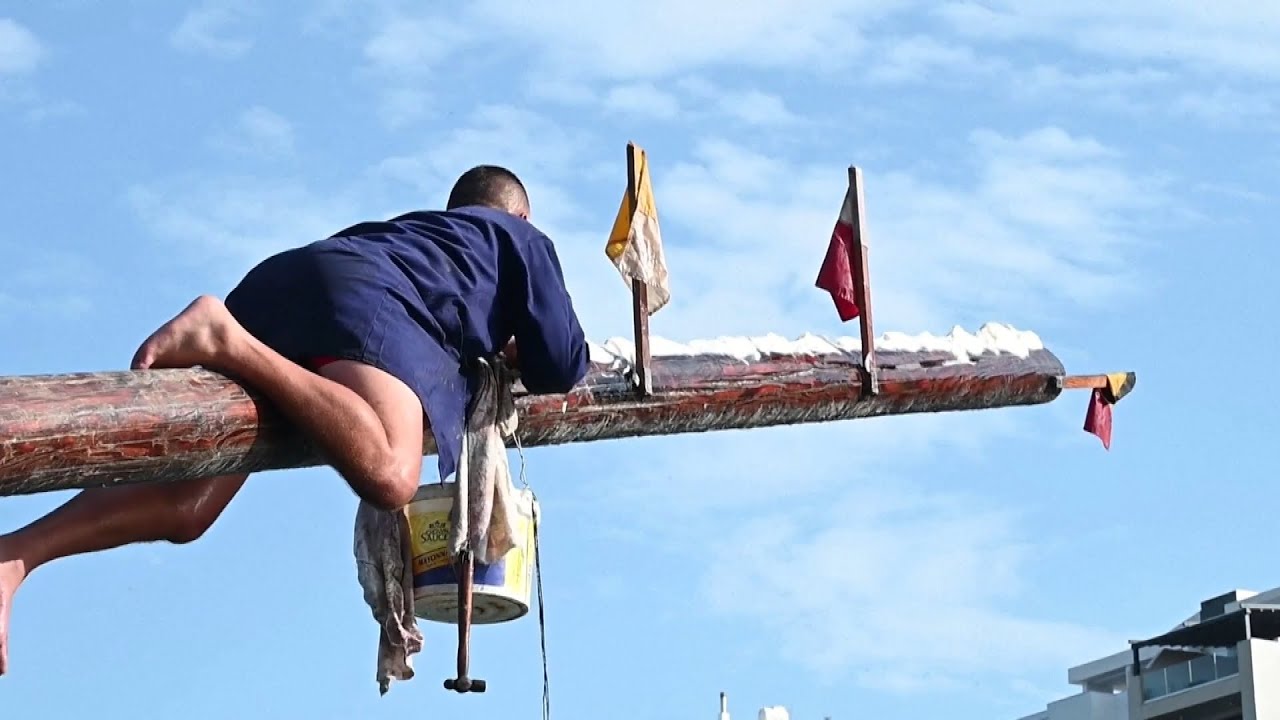 Could You Climb This Greasy Pole to the Top? - YouTube
