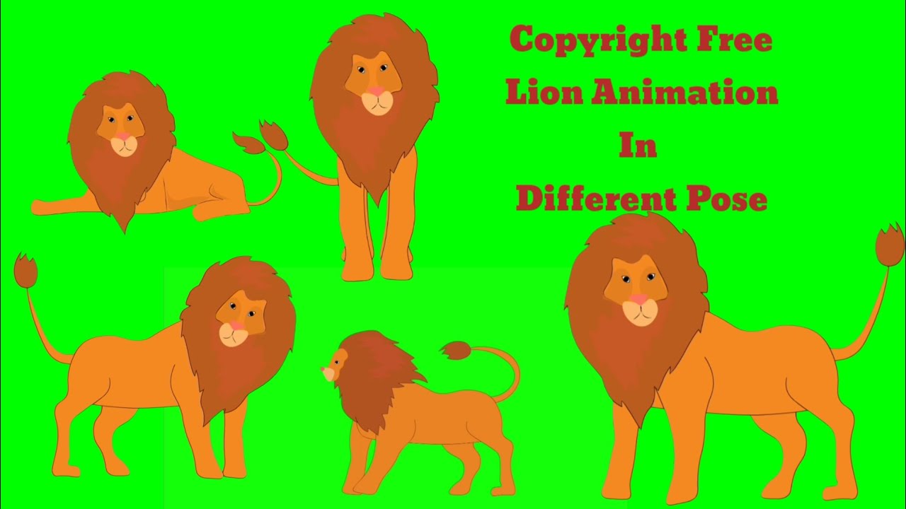 Copyright Free Animated Lion in Different Poses|No Copyright Green ...