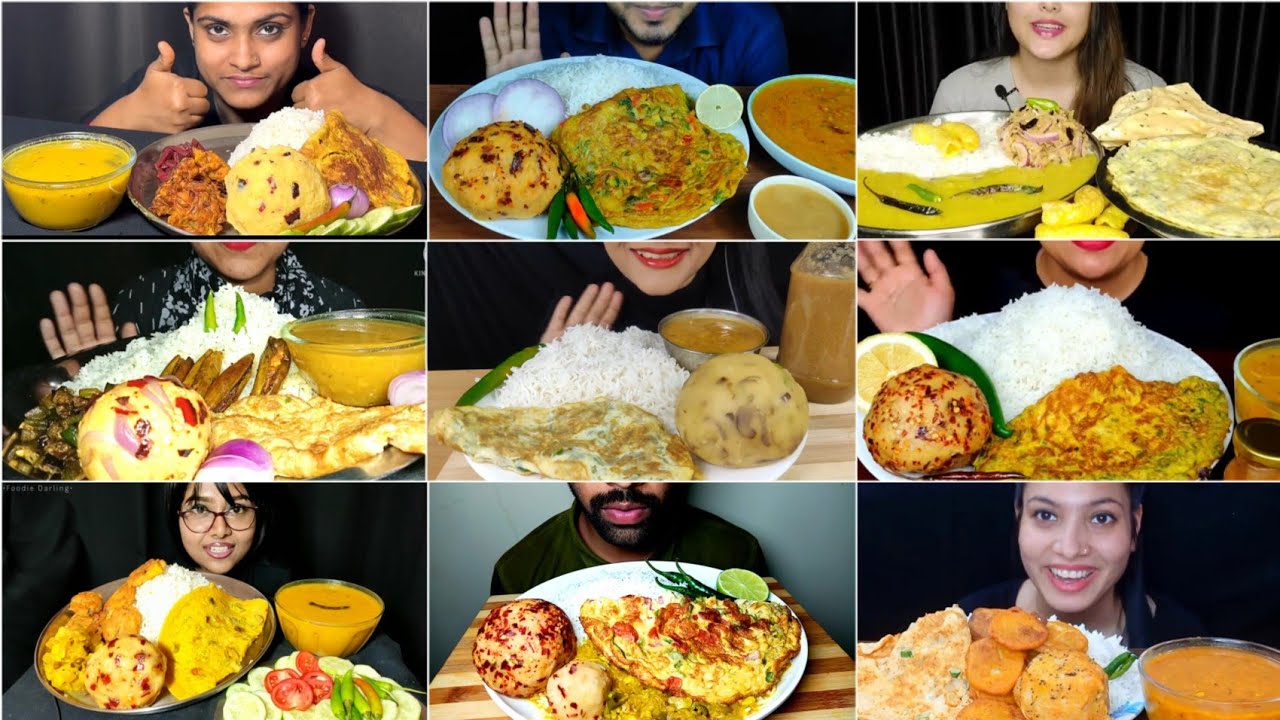 eating dal, aloo bharta, omlete, with rice, eating show| #theeater ...