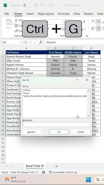 Excel Trick 15 - Extract Middle Name from Inconsistent Full Name With Flash Fill #shorts - YouTube