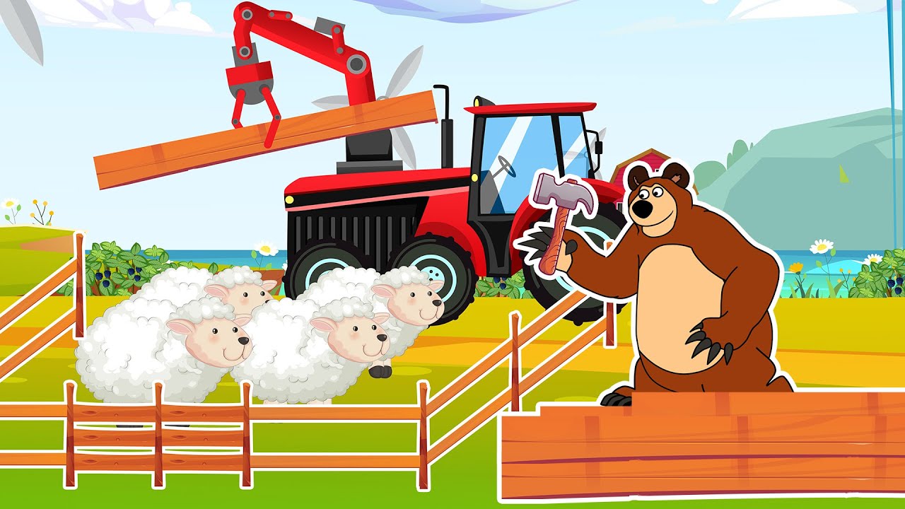 The Bear Farm: Bear Farmer Builds Sheep Barn | Farm Vehicles - YouTube