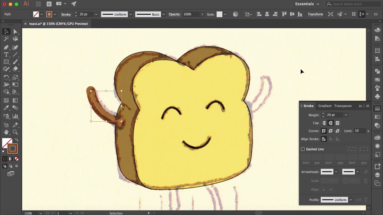 Jumping Toast Character Design - Adobe Illustrator Speed Drawing - YouTube