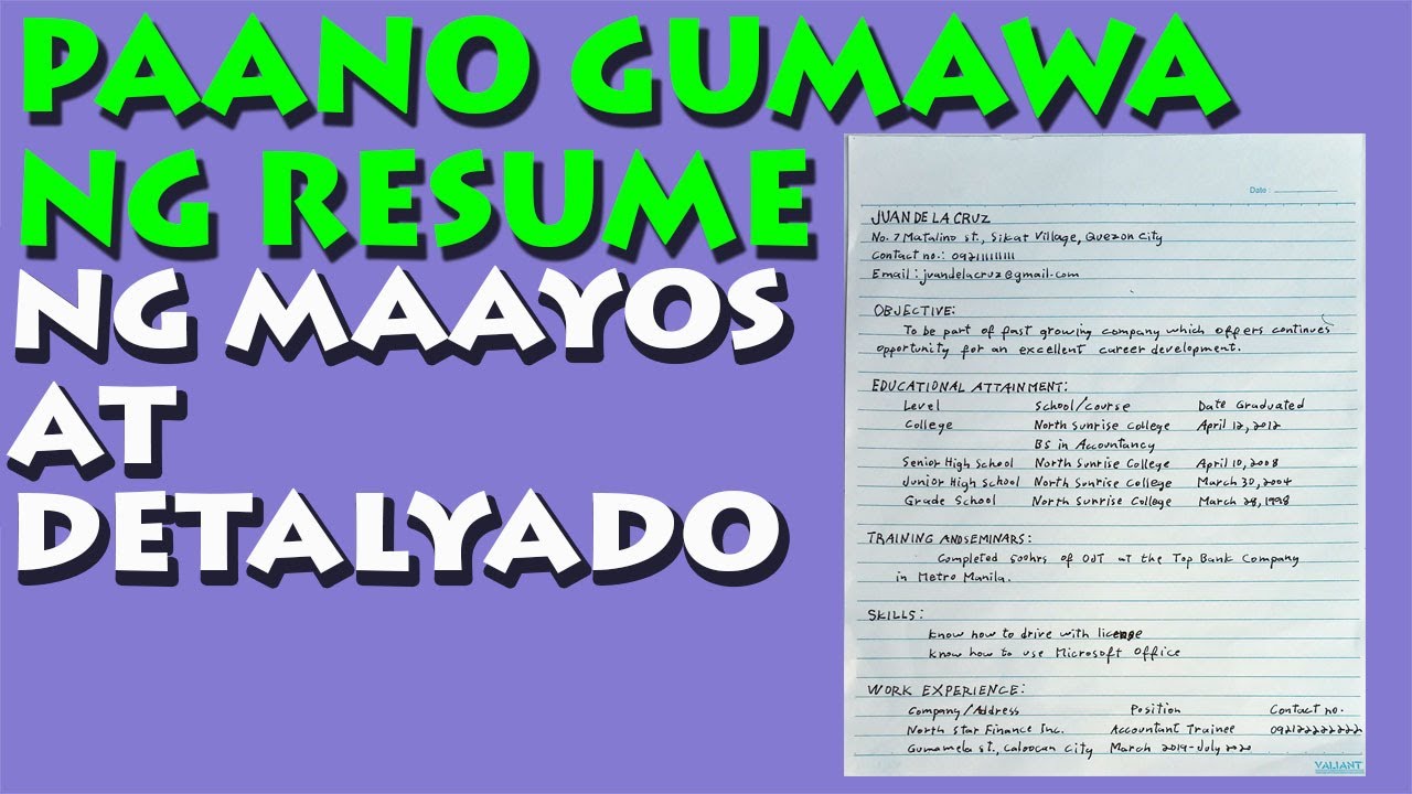 PAANO GUMAWA NG RESUME NG MAAYOS AT DETALYADO: HOW TO MAKE A RESUME ...